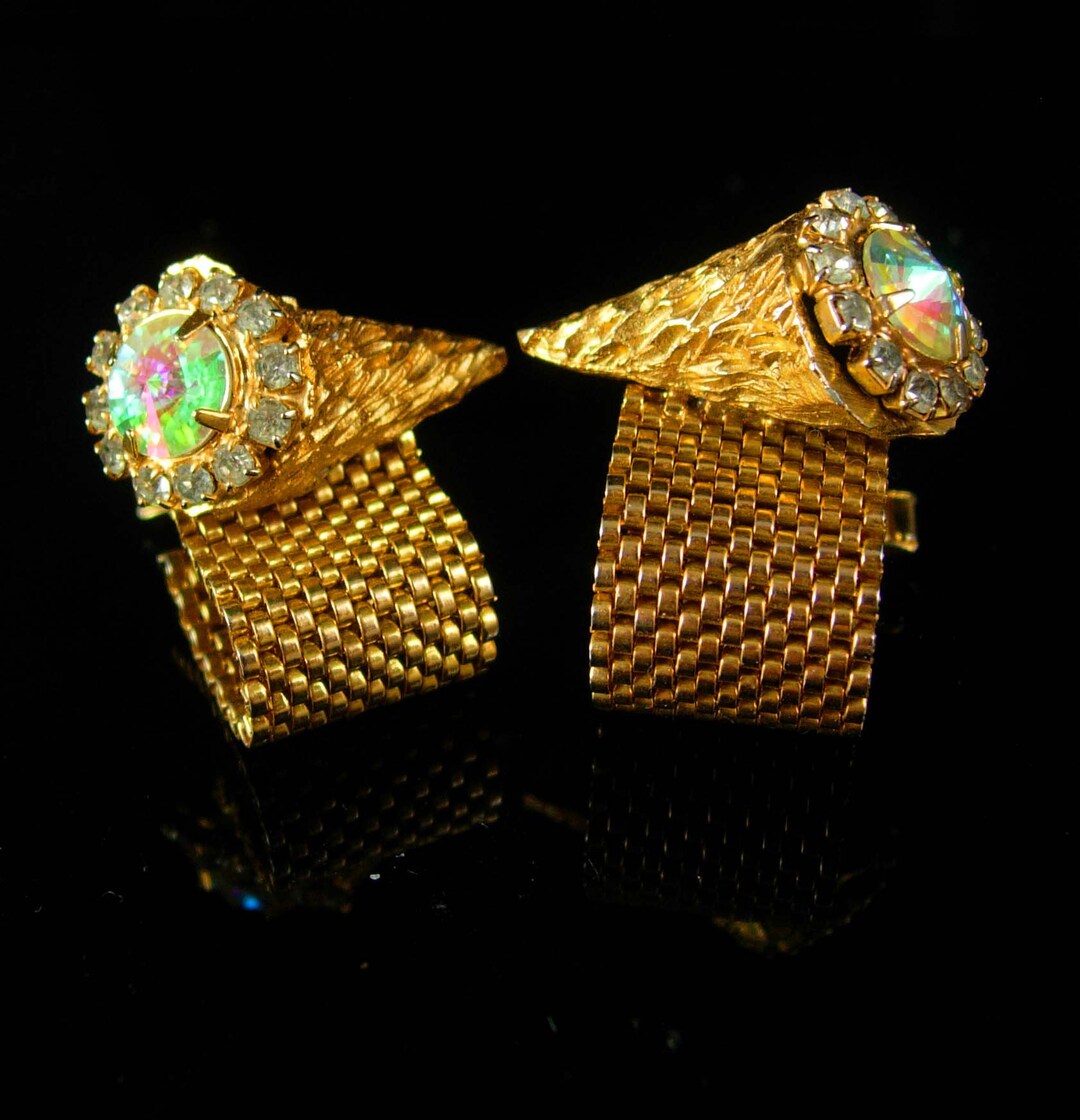 Tuxedo Cufflinks Exquisite Golden Cone Shape Rhinestone Cufflinks Mesh ...
