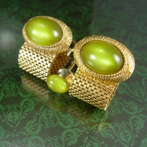 Haunted Moonstone Cufflinks / UNUSUAL Golden Mesh Wrap Set / Wedding ...