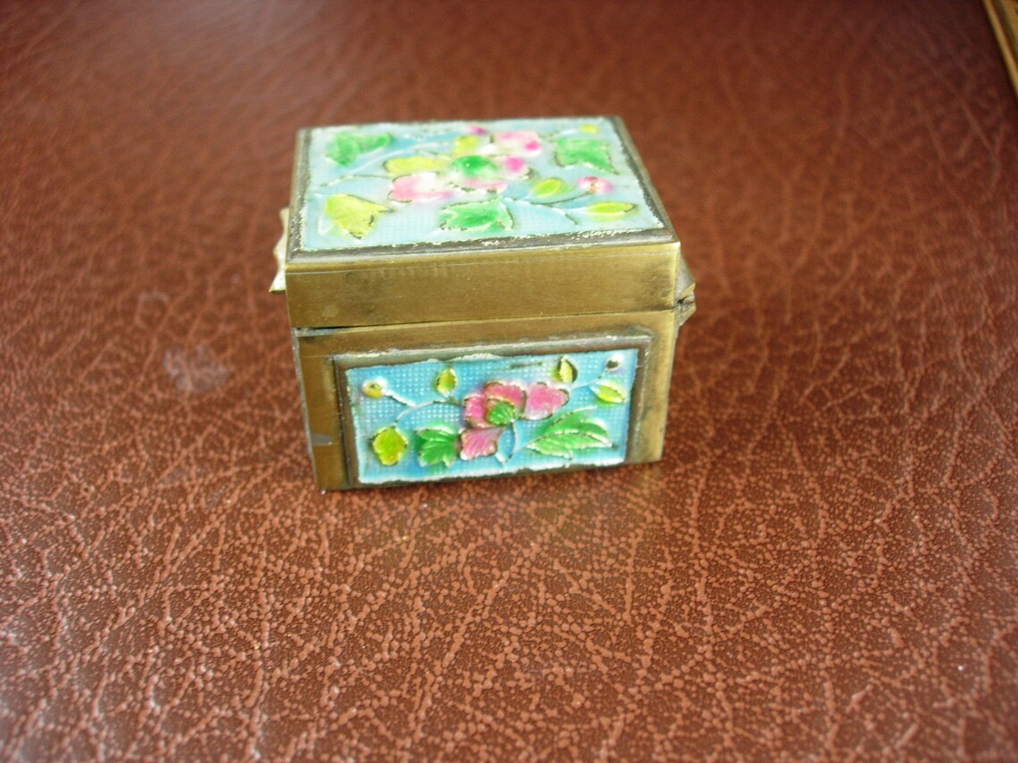Chinese Enamel Stamp Box Asian Flowers Oriental Lotus Blossom - Etsy