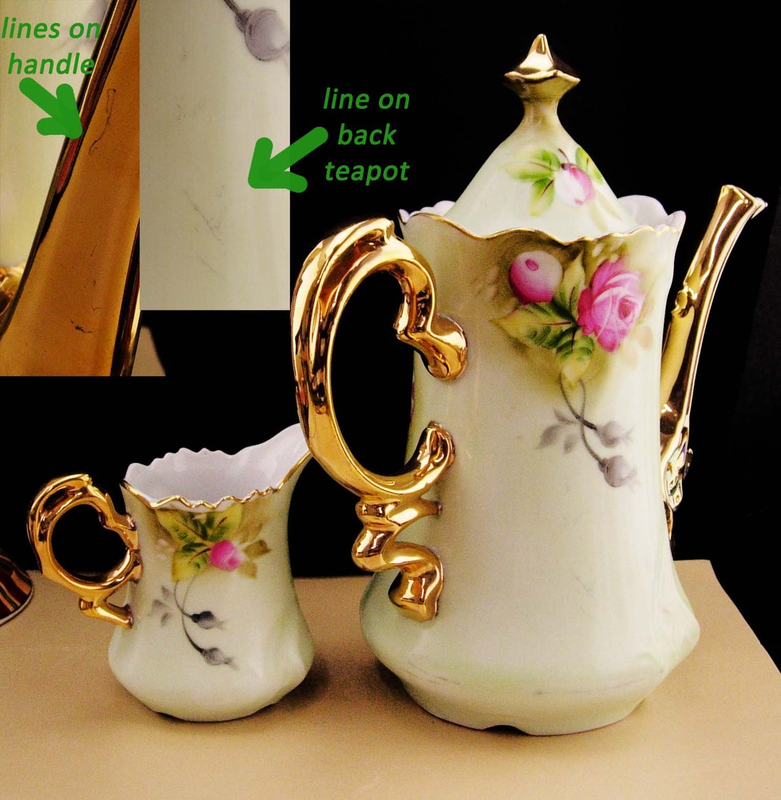 Vintage Lefton Teapot & Creamer Porcelain Green and Pink - Etsy