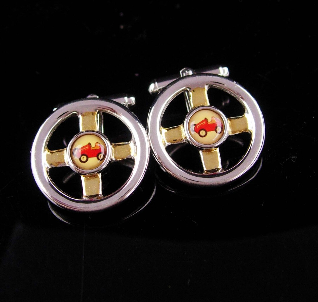 Vintage Touring Roadster Cufflinks / Car Steering Wheel / Silver ...