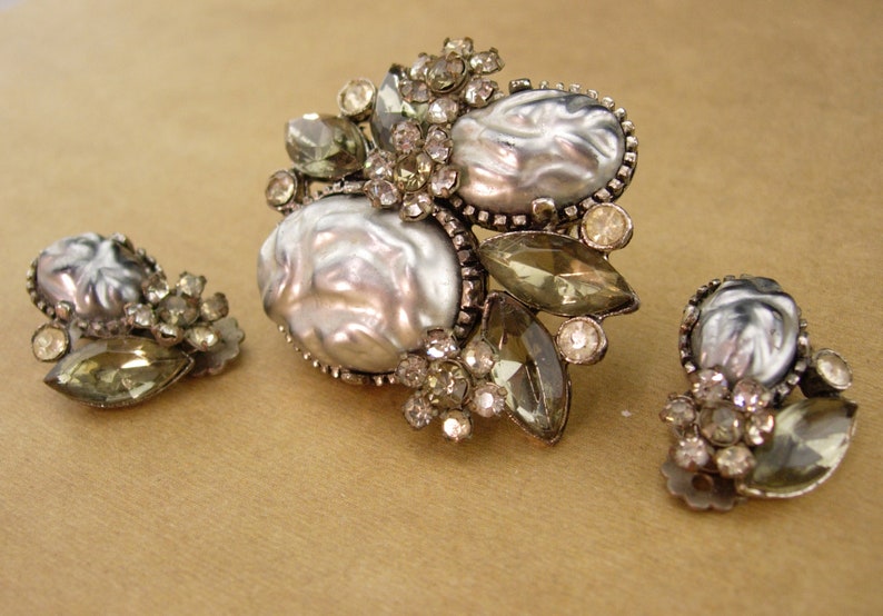 Vintage Baroque Pearl Selini Brooch and Earrings Topaz - Etsy