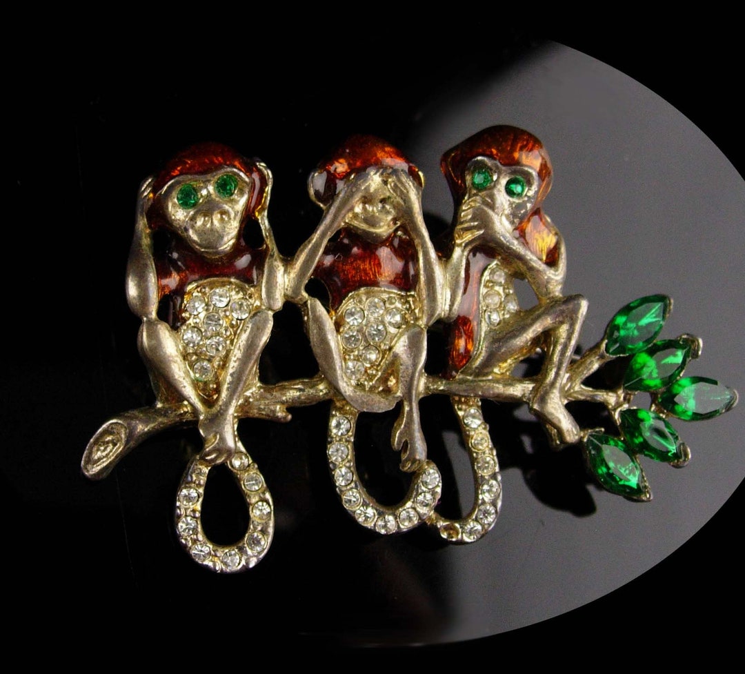Vintage Monkey Brooch - Enamel Monkey Pin - Whimsical Gift -- Figural ...