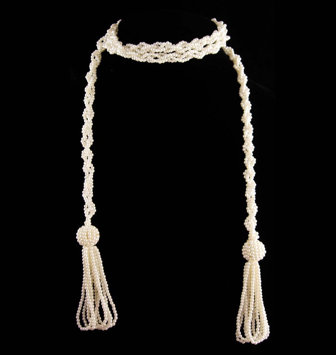 FABULOUS Vintage Flapper Pearl Necklace - 56" Tassel Drops - White ...