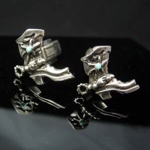 Western Cuff Links Silver Cowboy Boot Cufflinks Vintage Turquoise Gem ...