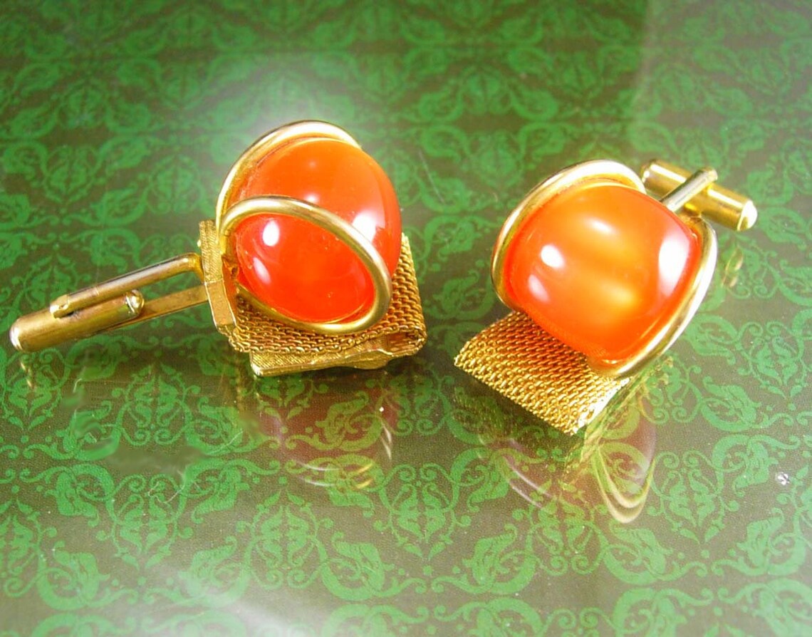 Orange Cufflinks Moonglow tangerine HUGE Vintage abstract | Etsy