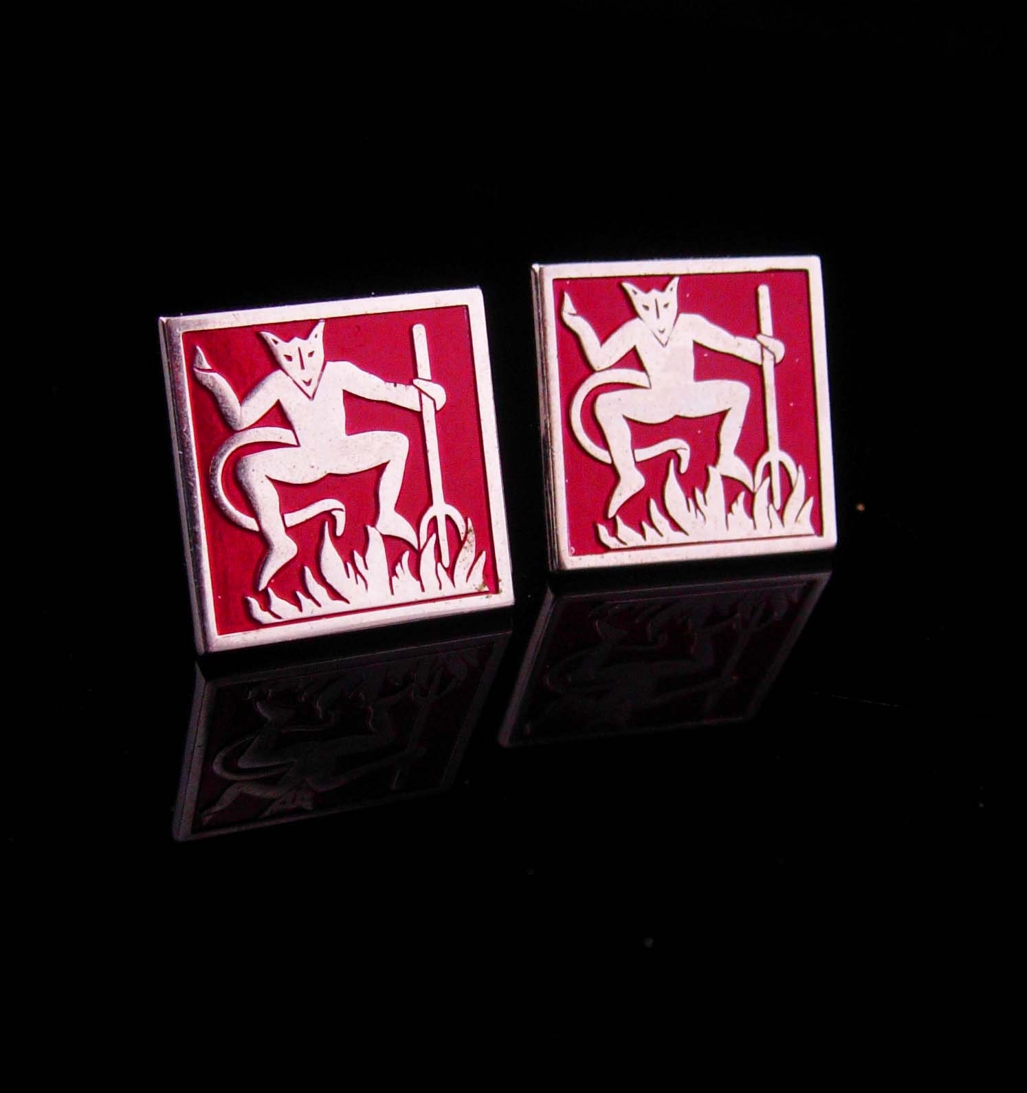 RED Devil Cufflinks / plata SWANK / demonio satan / Valentines | Etsy