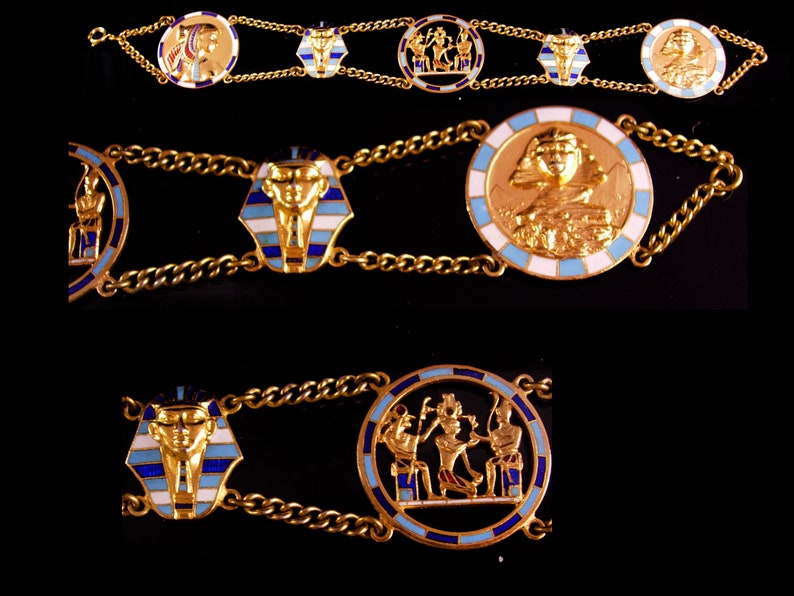 Vintage Egyptian Bracelet enamel pharaoh 9 cleopatra | Etsy