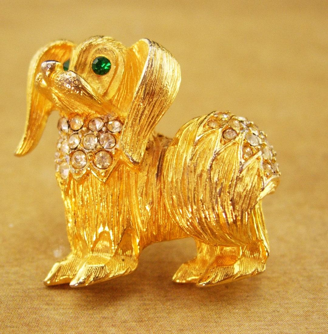 Signed Dog Brooch / Cavalier King Charles Spaniel Jewelry / Rhinestone ...