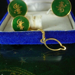 Vintage Chinese Cufflinks ORIGINAL Box Cloisonne Asian Oriental Good ...