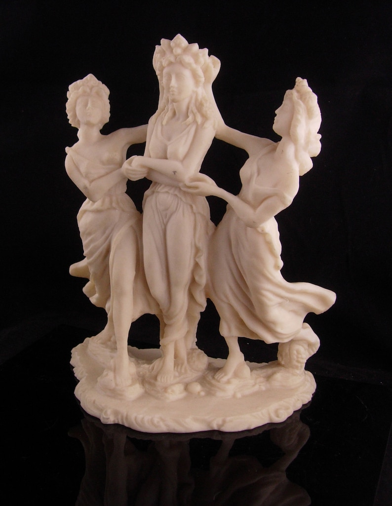 Greek Mythology Vintage Nude Goddess Large Mythical Dancers Signed Muses Erotic 3 Graces Statue