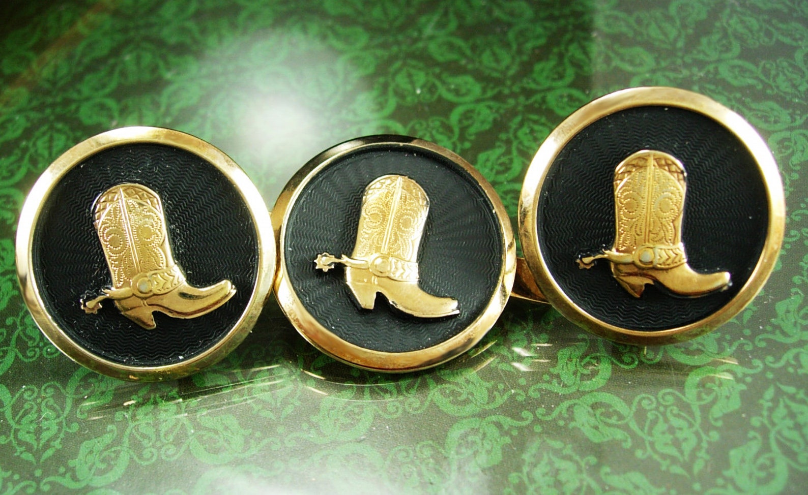 LARGE Western Cuff Links Tie Clip Cowboy Boot Vintage Golden | Etsy