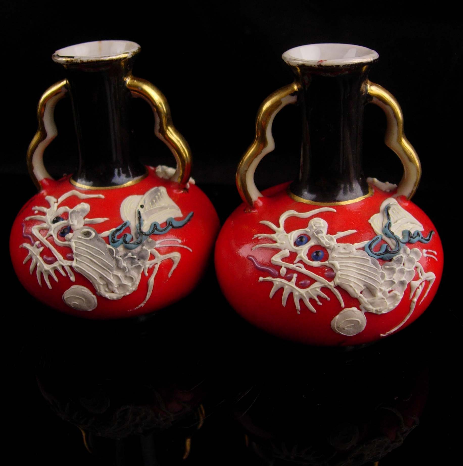 Pair of Antique Japan Moriage Dragonware Vases - munimoro.gob.pe