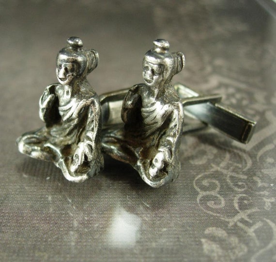 Sterling Chinese Buddha Cufflinks Vintage Siddhartha … - Gem