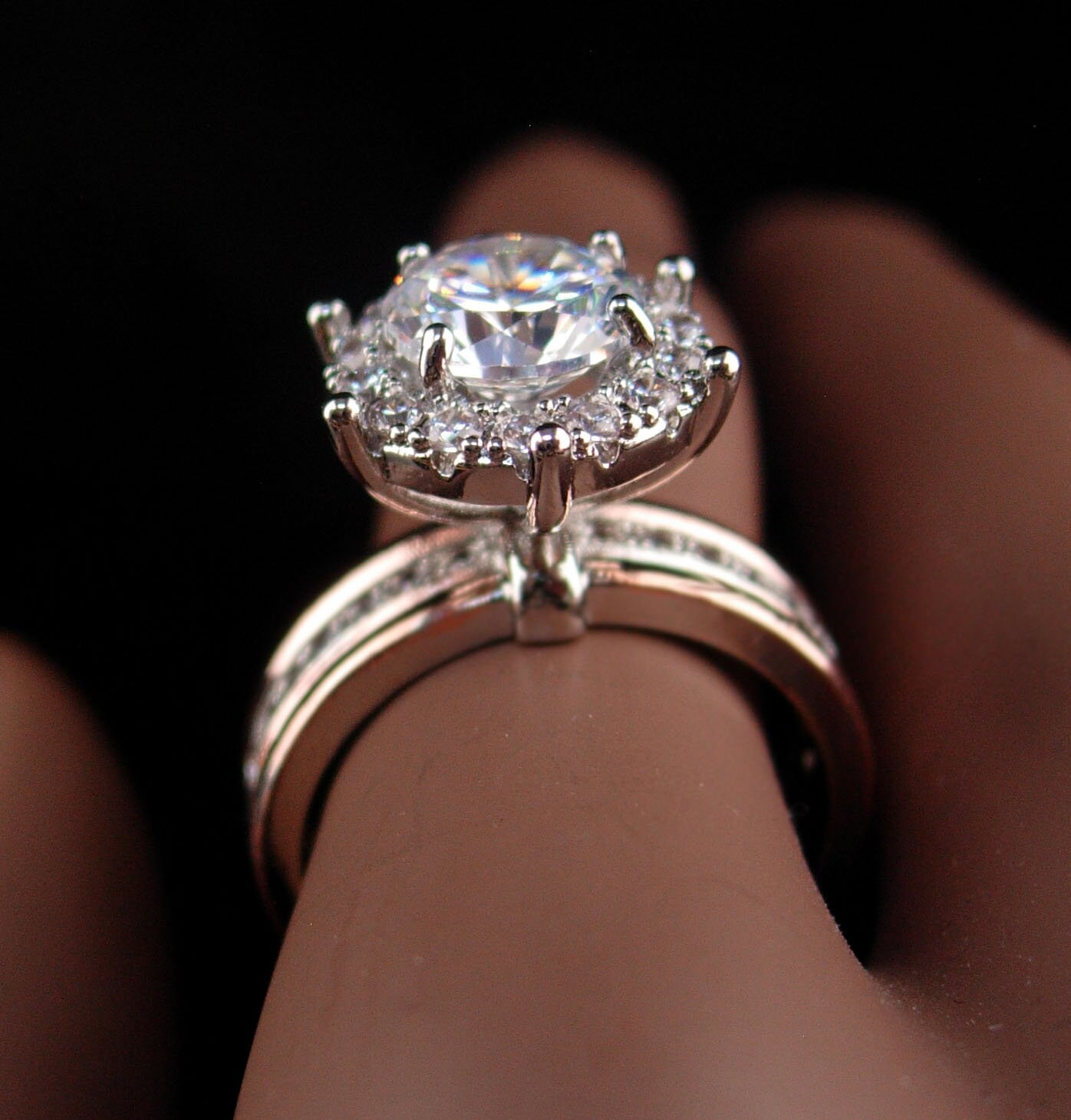 Solitaire Engagement Ring HUGE Flashy CZ Diamond Rose Gold | Etsy