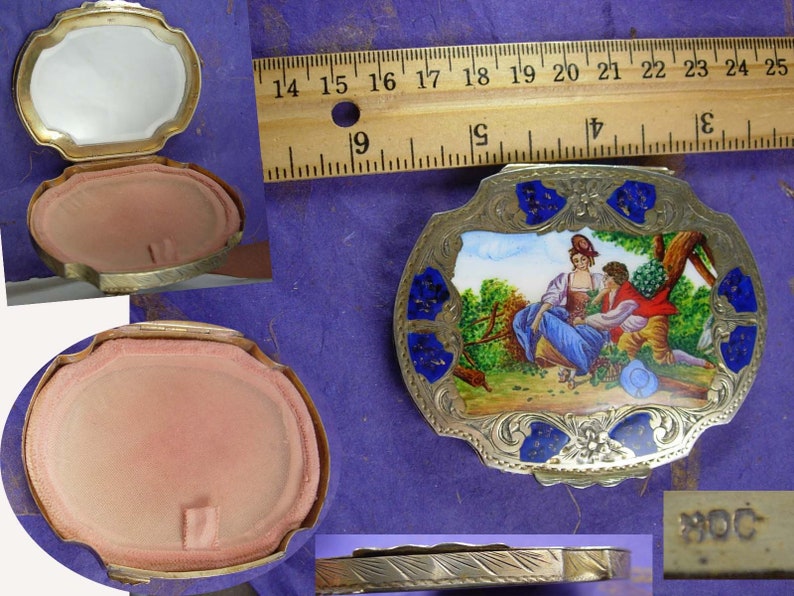 Victorian Sterling Enamel Compact Florentine 800 Engraved - Etsy