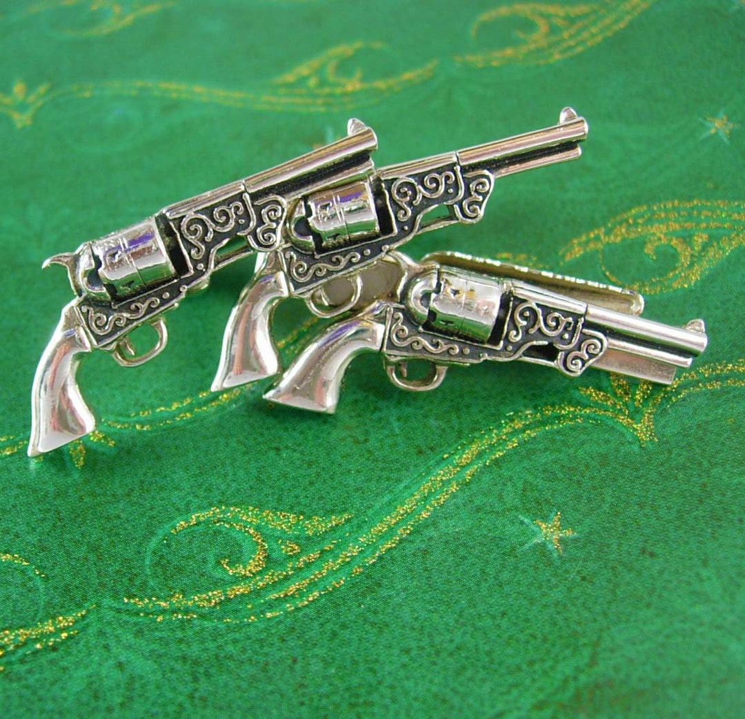 Vintage Gun Cufflinks Silver Revolver Tie Clip Bachelor Party Gift ...