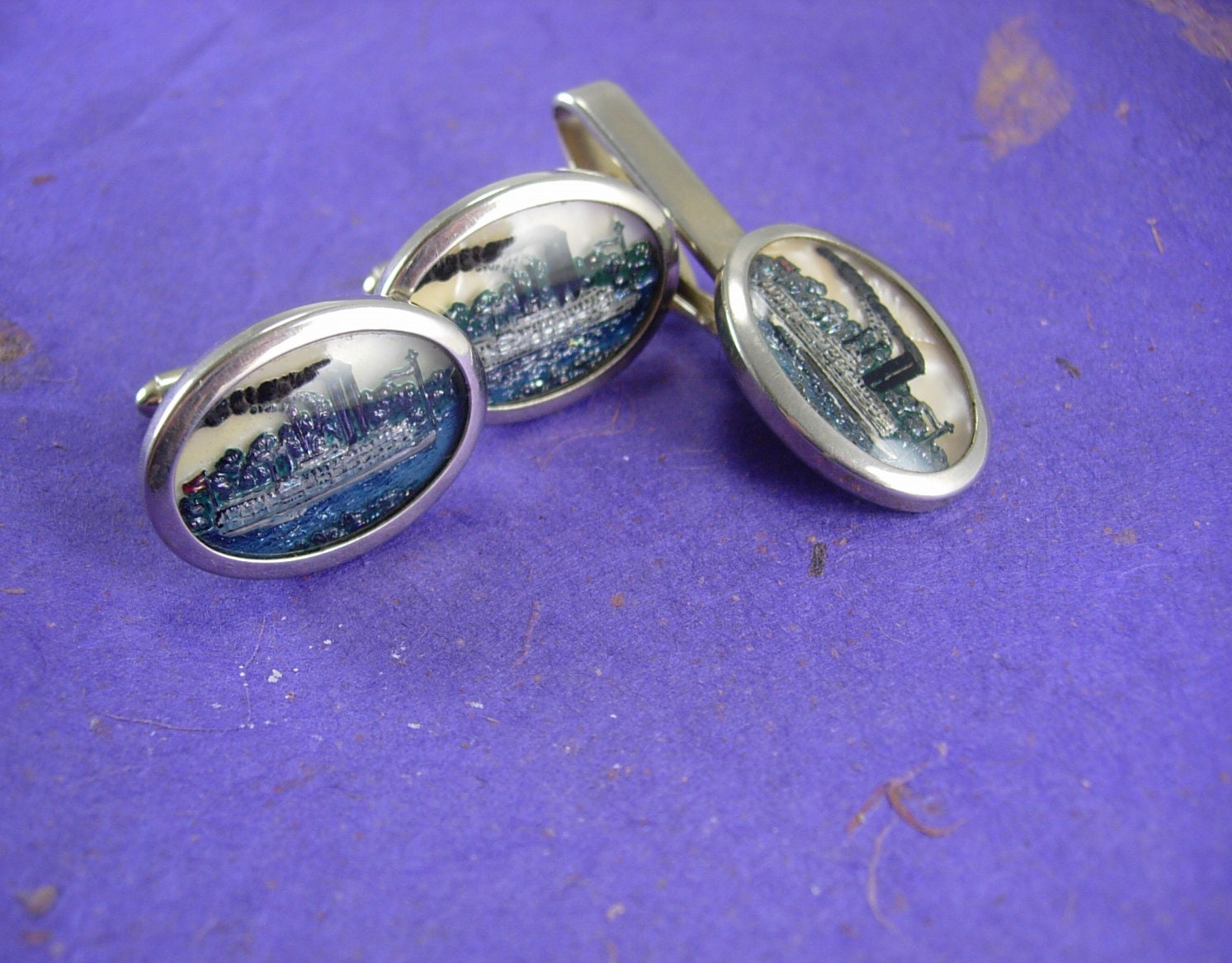 Steamboat Cuff links Reverse Painted Cufflinks Oval Glass | Etsy