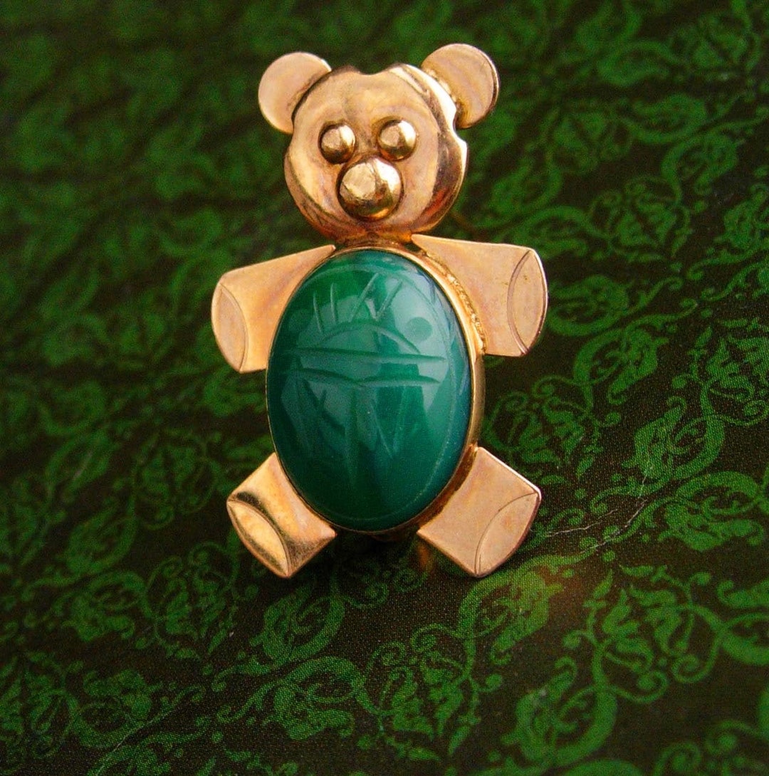 Vintage Bear Pin / Teddy Bear Brooch / Scarab Gold Filled Pin / Animal ...