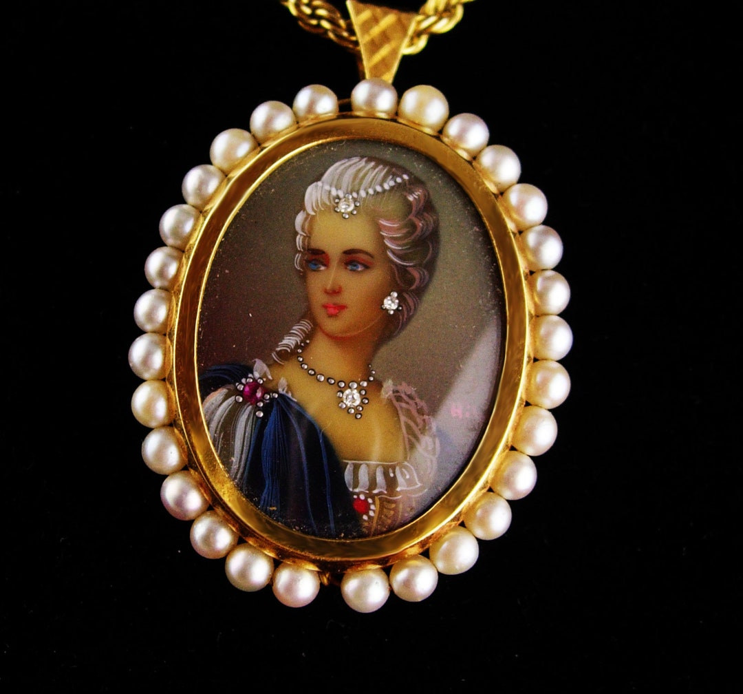 18k Gold Cameo Pendant / Victorian Portrait Genuine Diamond / Corletto ...