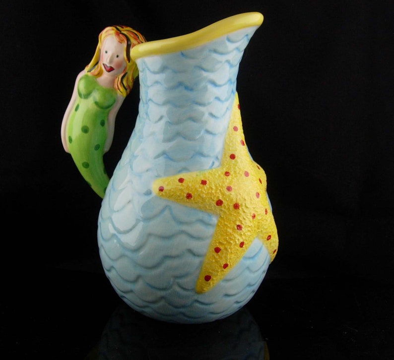 Hand Painted Mermaid 11 Nautical Starfish Pitcher - Etsy