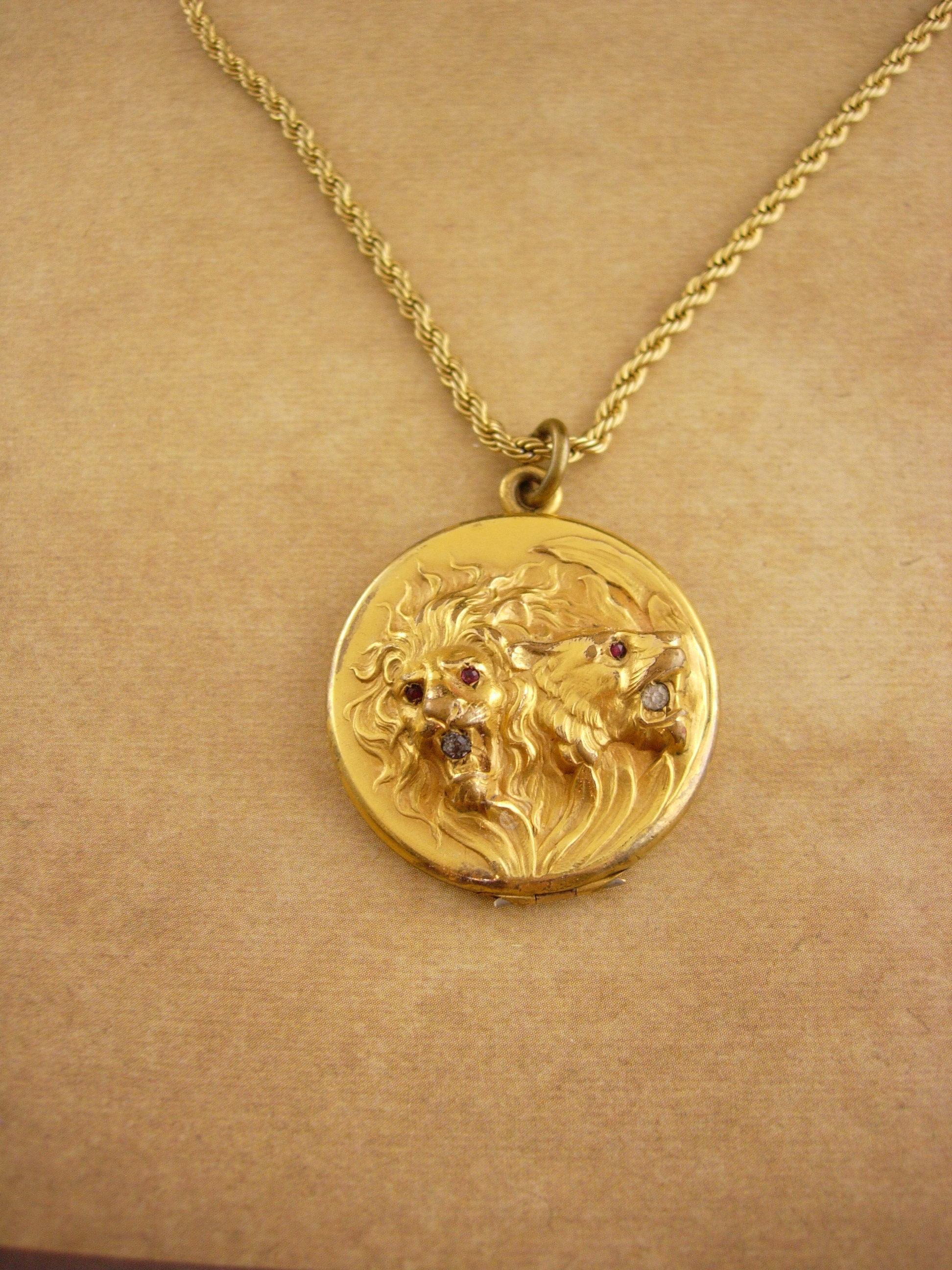 Antique Victorian Lion Locket Vintage Gothic Necklace - Etsy