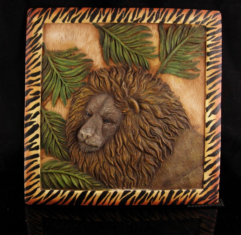 Vintage Lion Tile Hanging Pottery Monkey Plaque Safari | Etsy