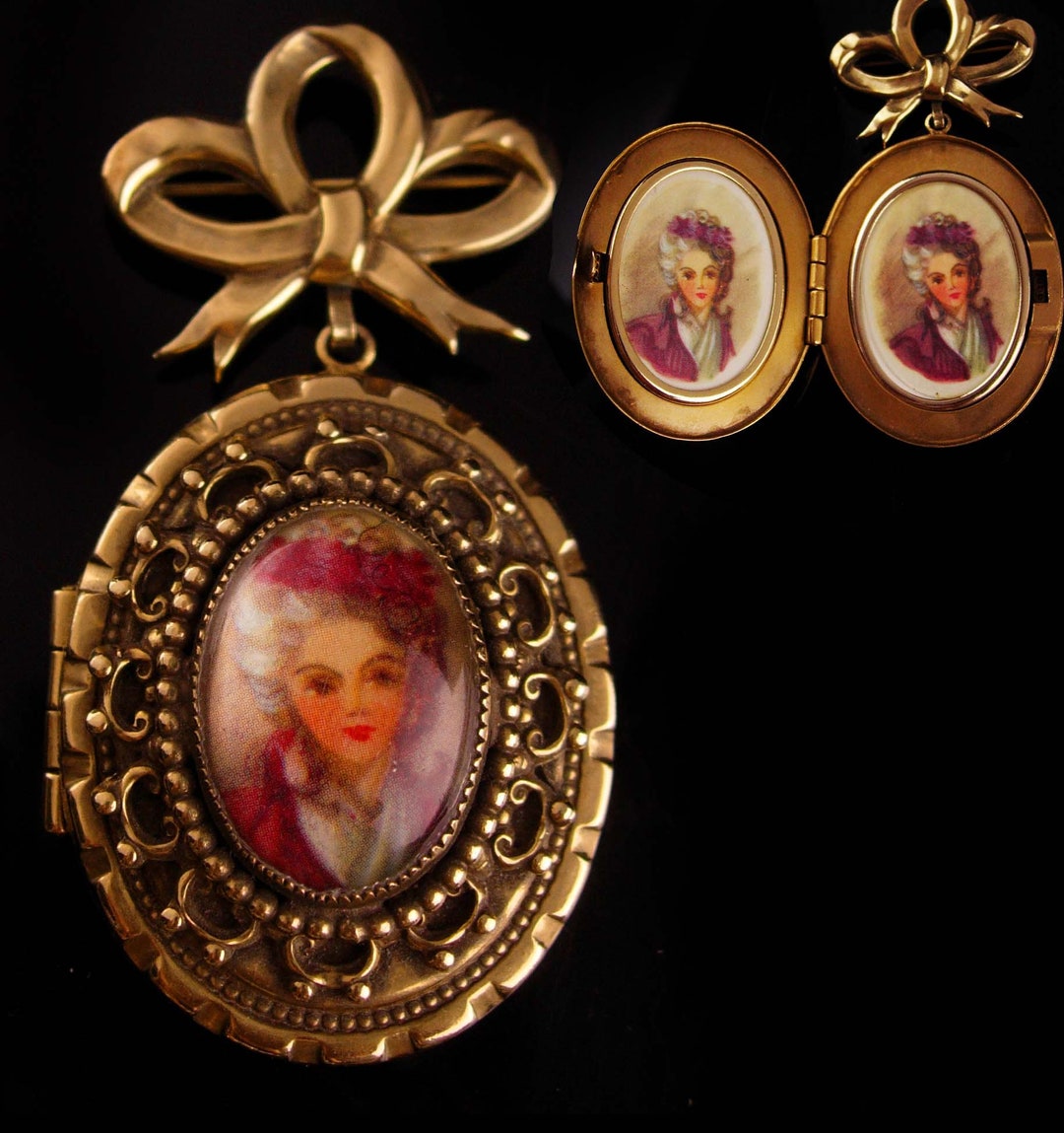 Antique Locket - BIG Heavy Photo Brooch - Victorian Pin - Sweetheart ...