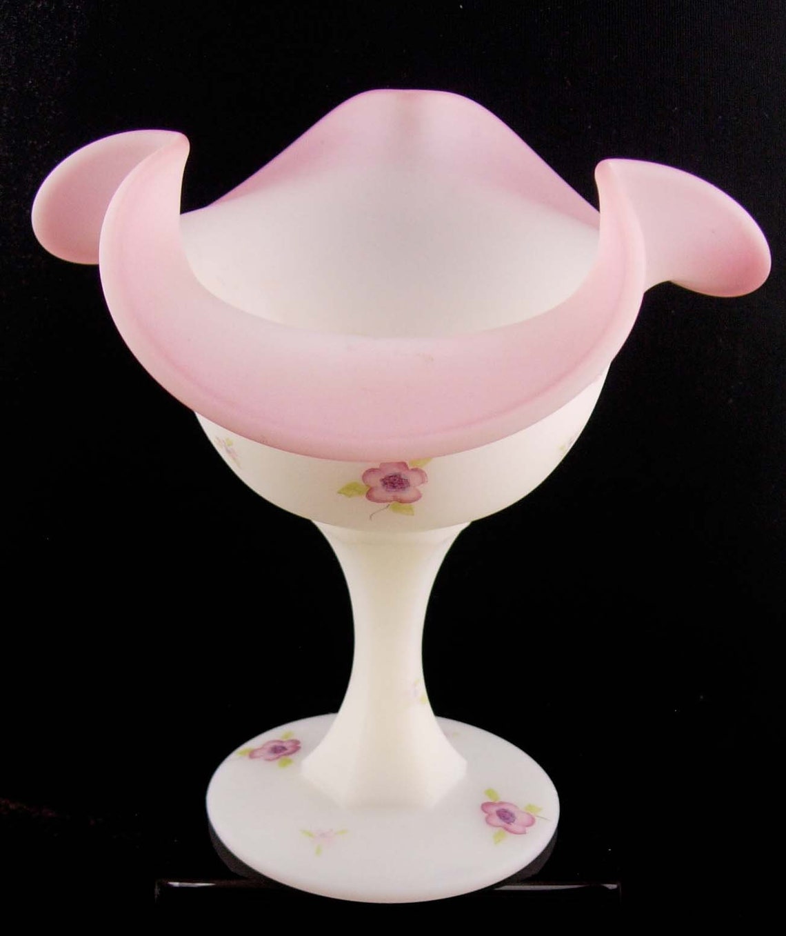 Fenton Pink Satin Glass Signed Compote Raspberries and - Etsy
