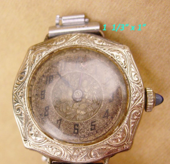 Antique art deco watch - etched design wristwatch - S… - Gem
