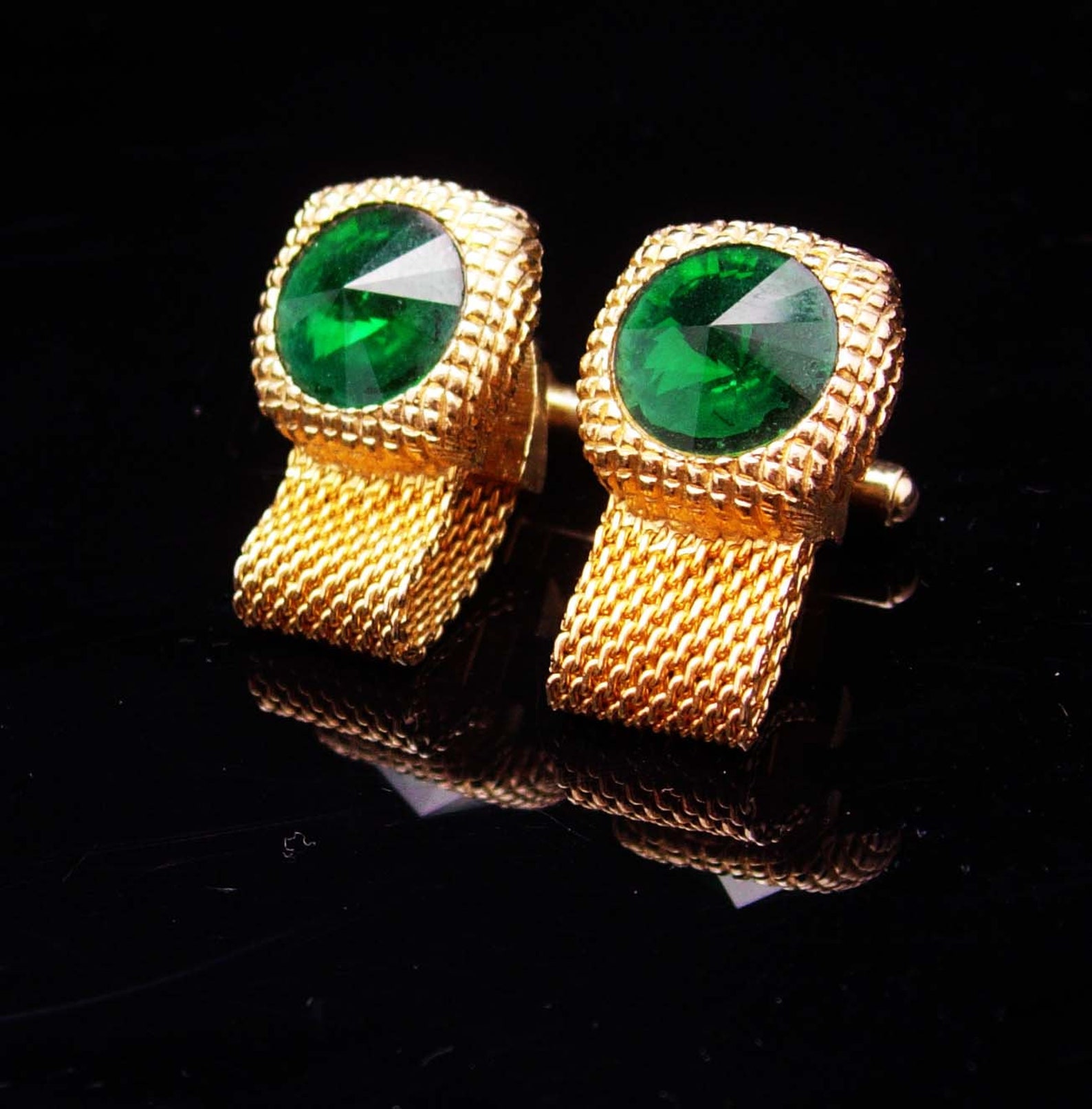 Vintage Green Cufflinks Gold Wrap Mesh Cufflinks Rivoli - Etsy