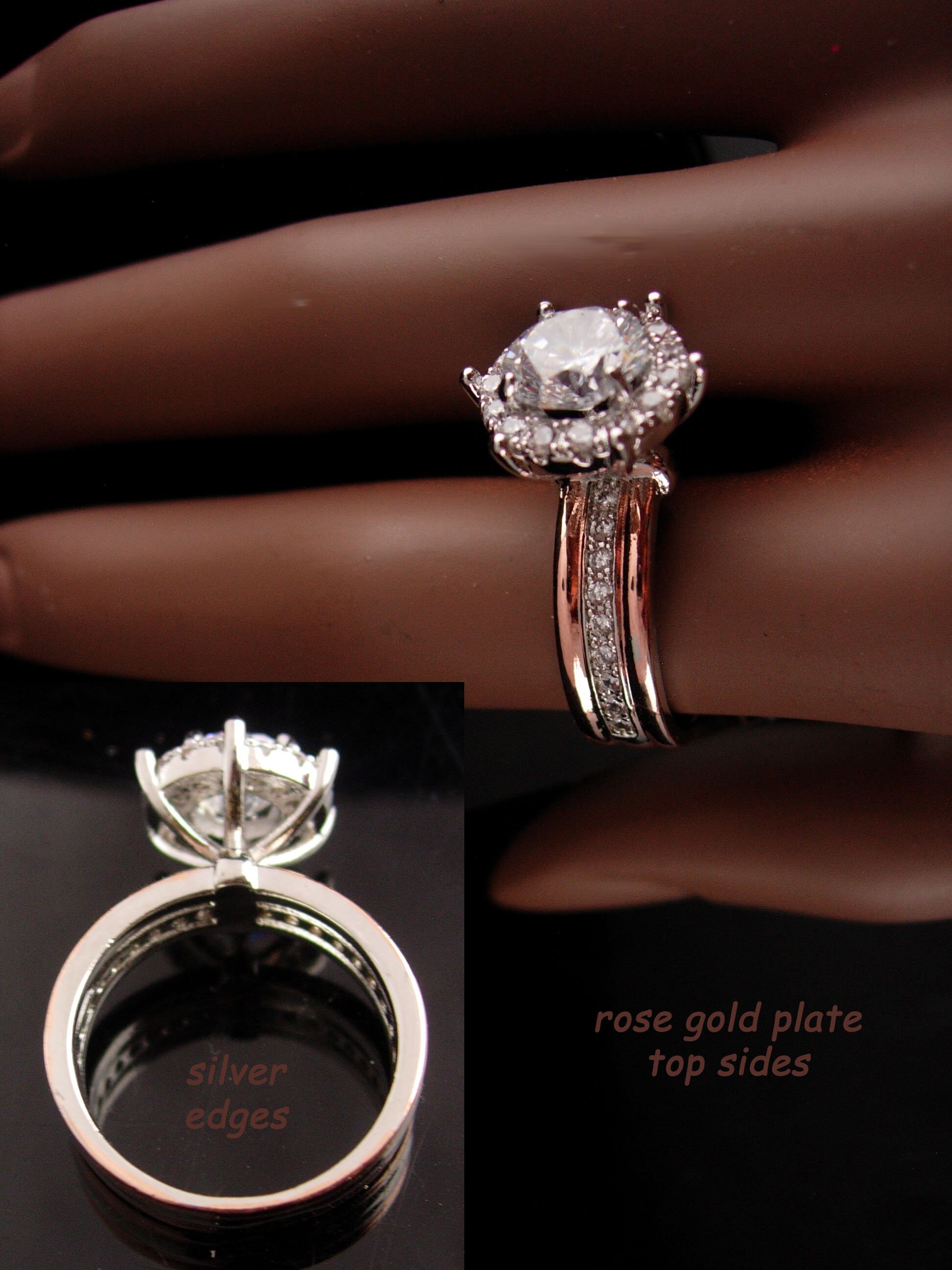 Solitaire Engagement Ring HUGE Flashy CZ Diamond Rose Gold | Etsy