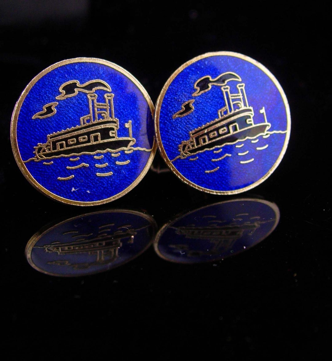 STEAMBOAT Cufflinks / Blue Enamel / Ship Set / Fathers Day / Boat ...
