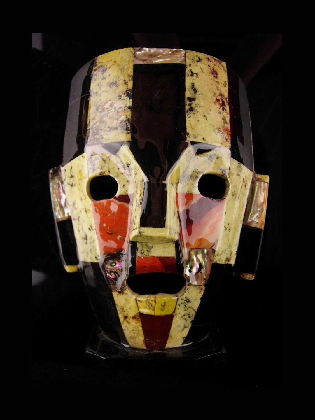 Bizarre Death Mask / Vintage Tribal Mosaic Mask / Obsidian & Mother of ...