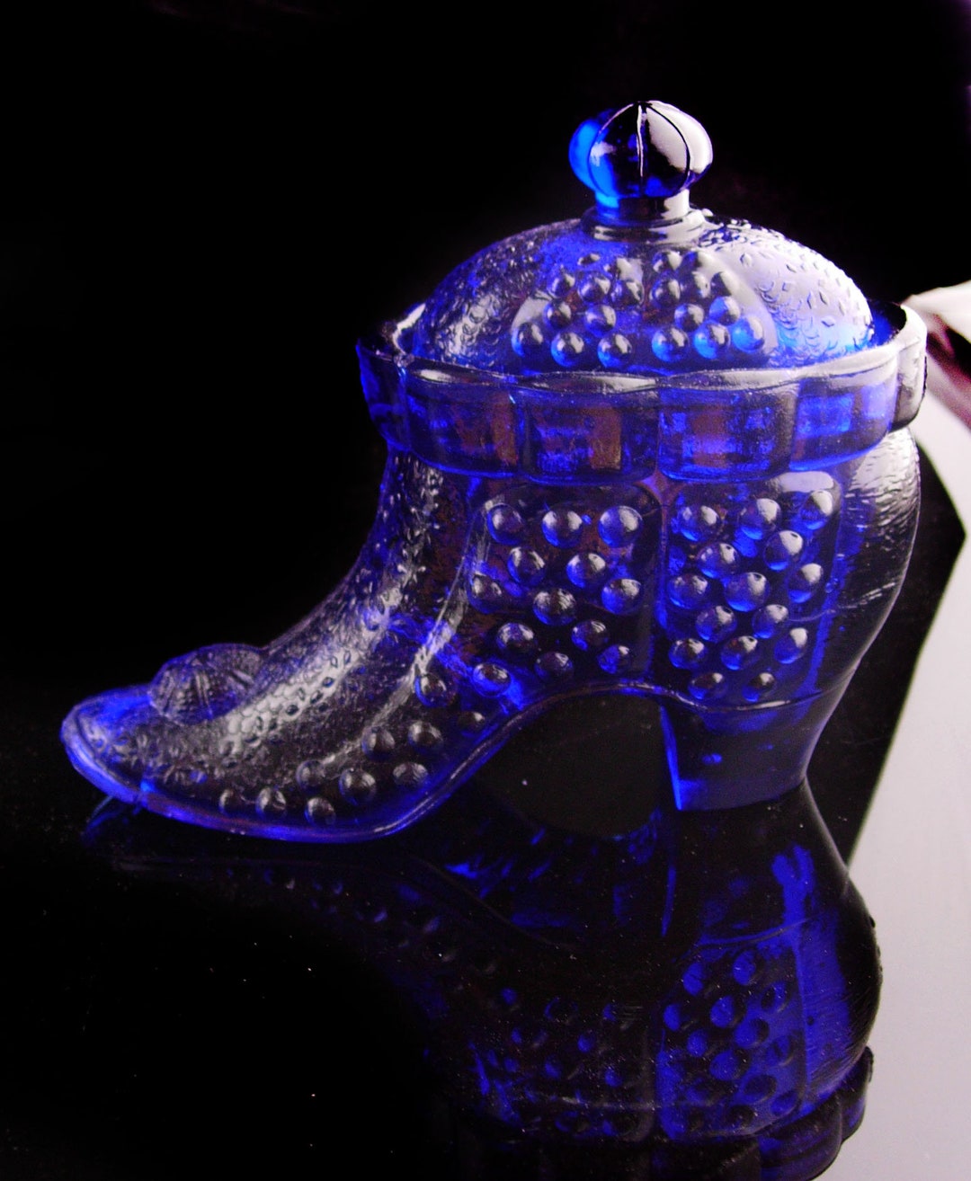 Fancy Victorian Shoe / Cobalt Glass Box Hobnail Candy Dish Trinket Box ...