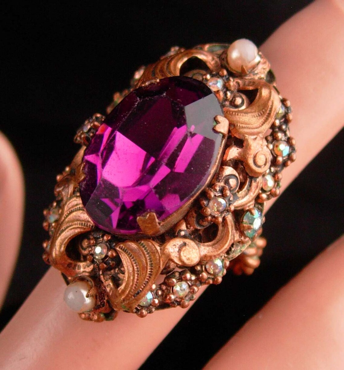 Antique Czech Ring Purple Slag Glass Amethyst Color Size - Etsy