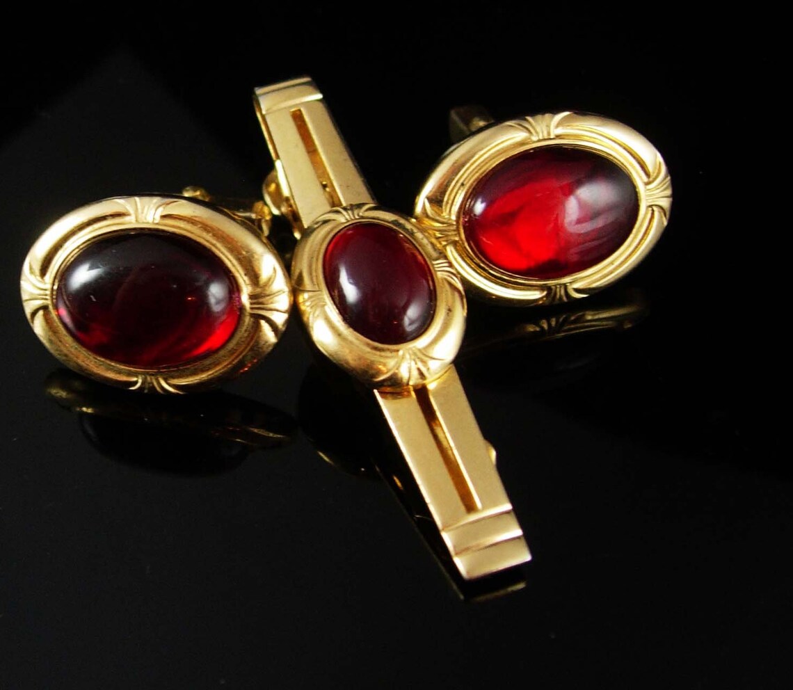 RED Cufflinks Vintage Anson Tie Clip Set Designer Cuff Link | Etsy