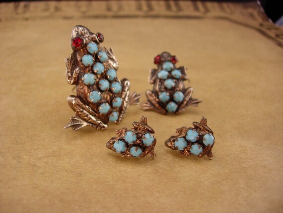 1920's sterling frog jewelry set - silver FROG screw … - Gem