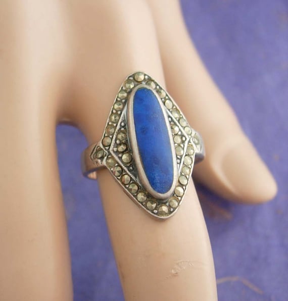 Vintage Large Lapis RIng Sterling Silver Gypsy artisa… - Gem