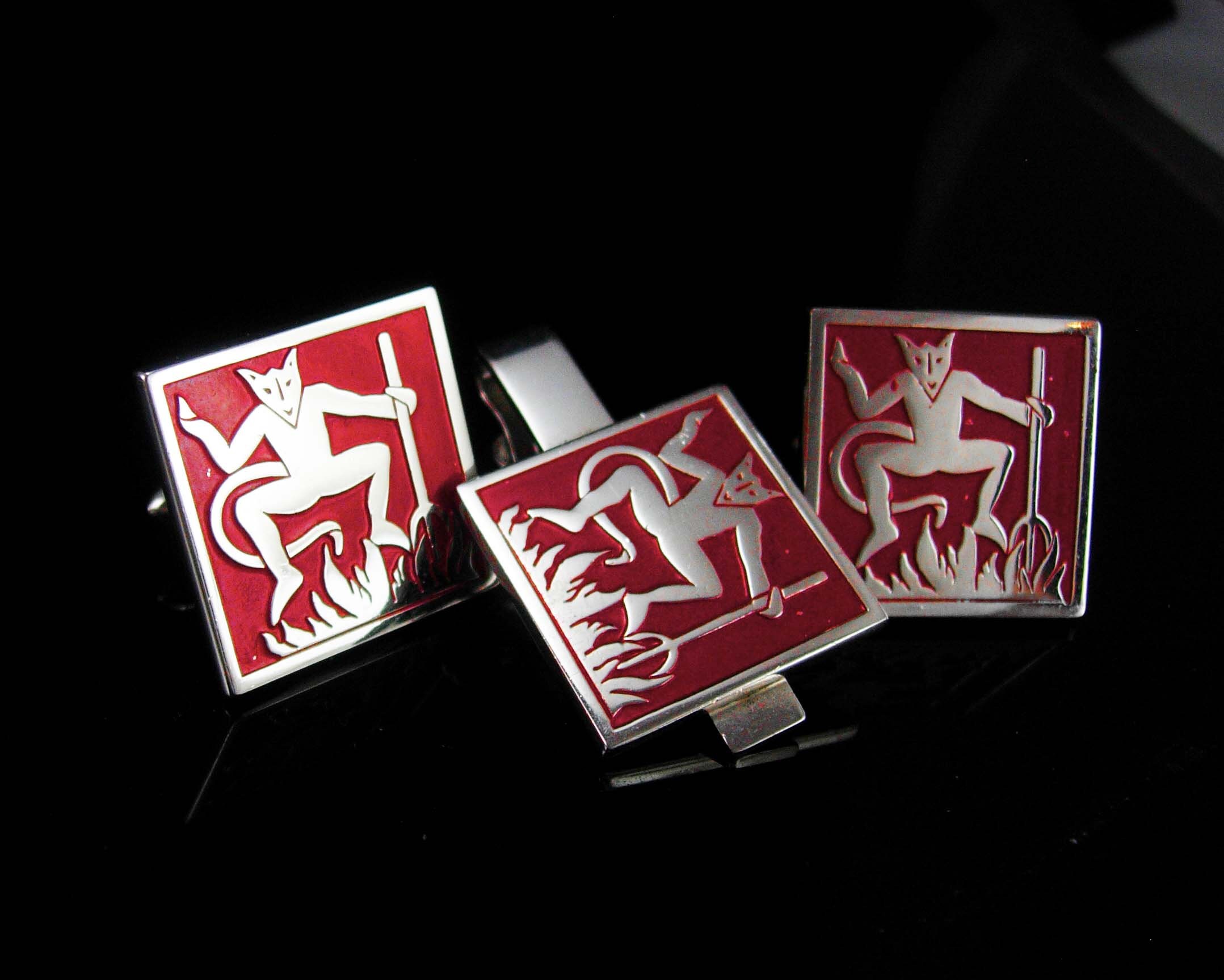 Naughty RED Devil Cufflinks Tie Clip Silver SWANK Demon Satan | Etsy