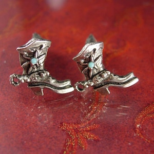 Western Cuff Links Silver Cowboy Boot Cufflinks Vintage Turquoise Gem ...
