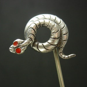 Antique Sterling Snake STICKPIN Red Jeweled Serpent Egyptian Revival ...