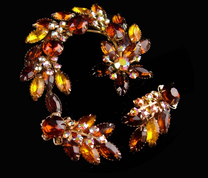 1950s Large Rhinestone Brooch Set Statement Jewelry Long - Etsy