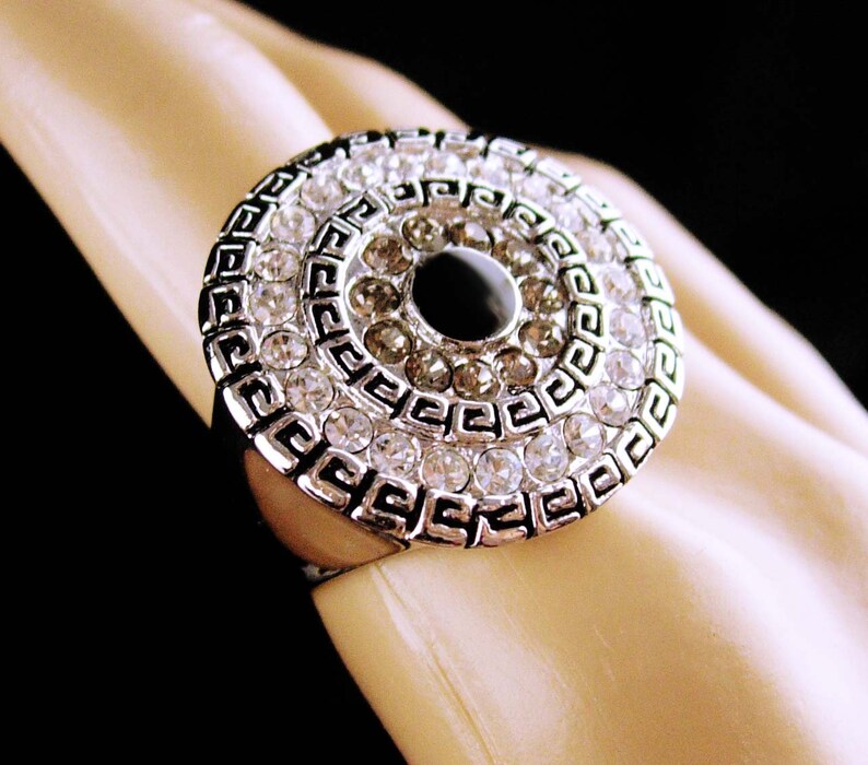 Greek Key Ring Infinity Enamel Design HUGE Silver Setting - Etsy