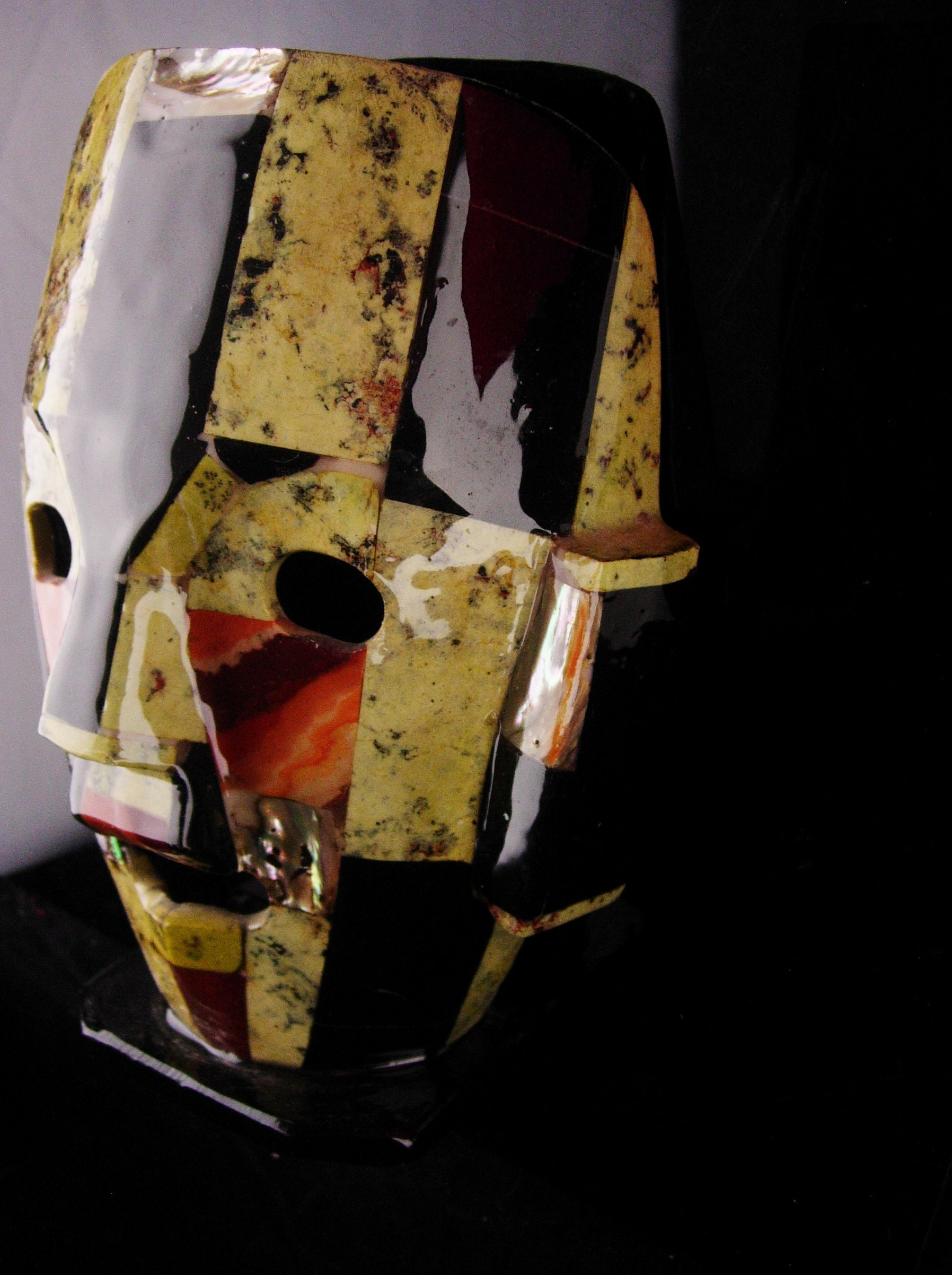 Bizarre Death Mask / Vintage Tribal Mosaic Mask / Obsidian & - Etsy