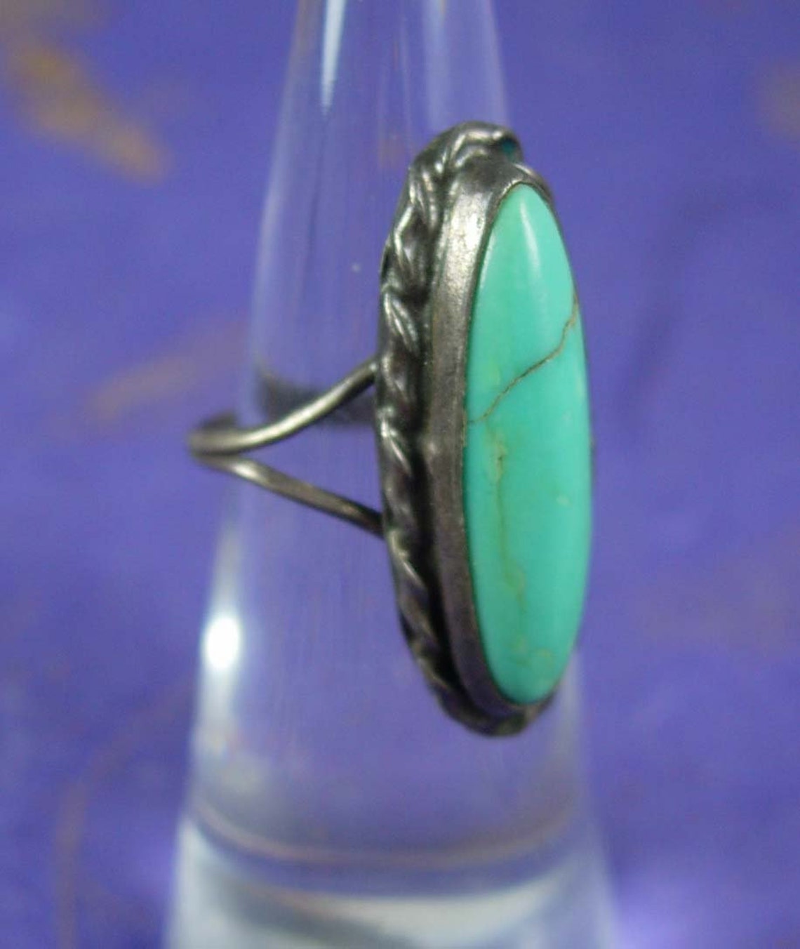 LONG Turquoise Ring Vintage Sterling Silver Size 3 1/2 - Etsy