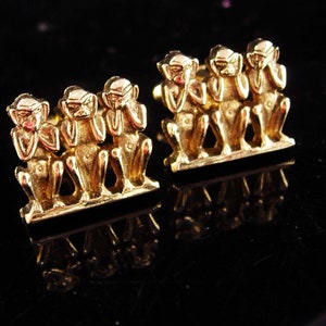 Monkey Cufflinks / See Speak Hear NO EVIL / Vintage Golden Shields ...