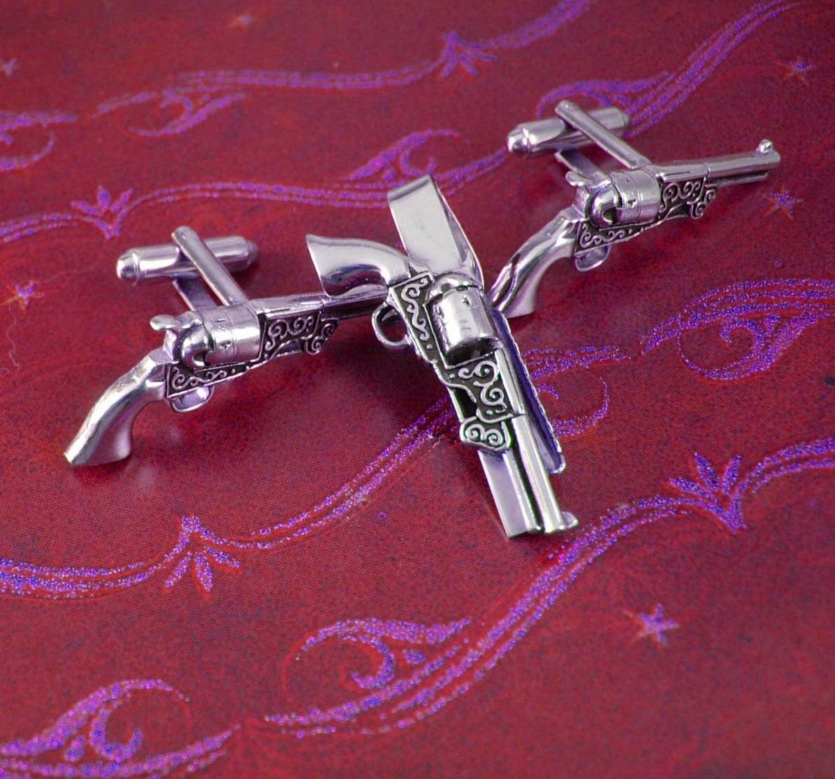 Vintage Gun Cufflinks silver Revolver Tie Clip Bachelor party | Etsy