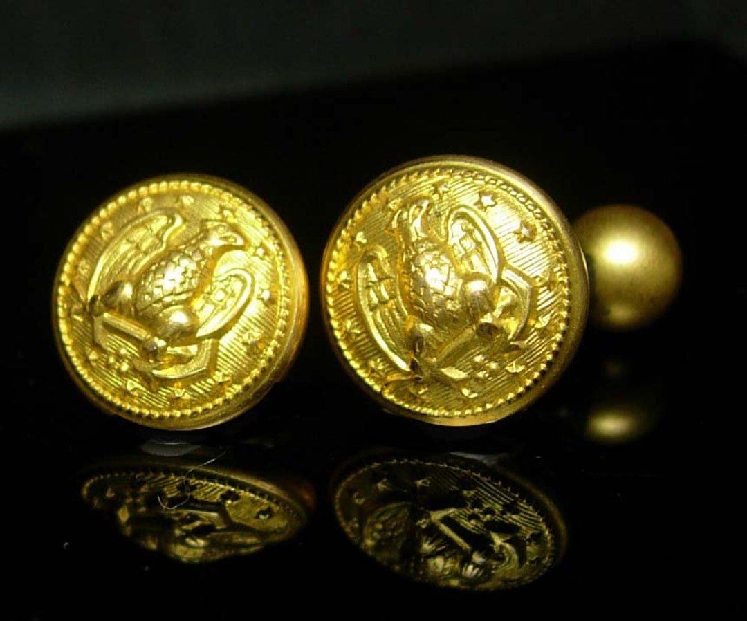 1800's Antique Navy Cuff Links Vintage Gold Eagle Cufflinks Gold Plate ...