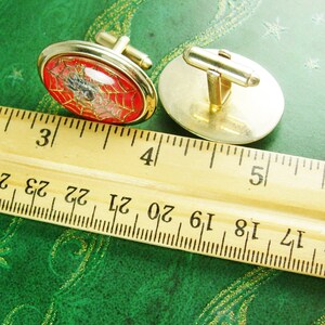 Vintage RED Cufflinks Spider Cufflinks Black Web Spooky Cross Inside ...